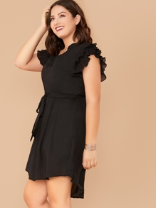 SHEIN Plus Ruffle Armhole Curved Hem Belted Dress | SHEIN USA