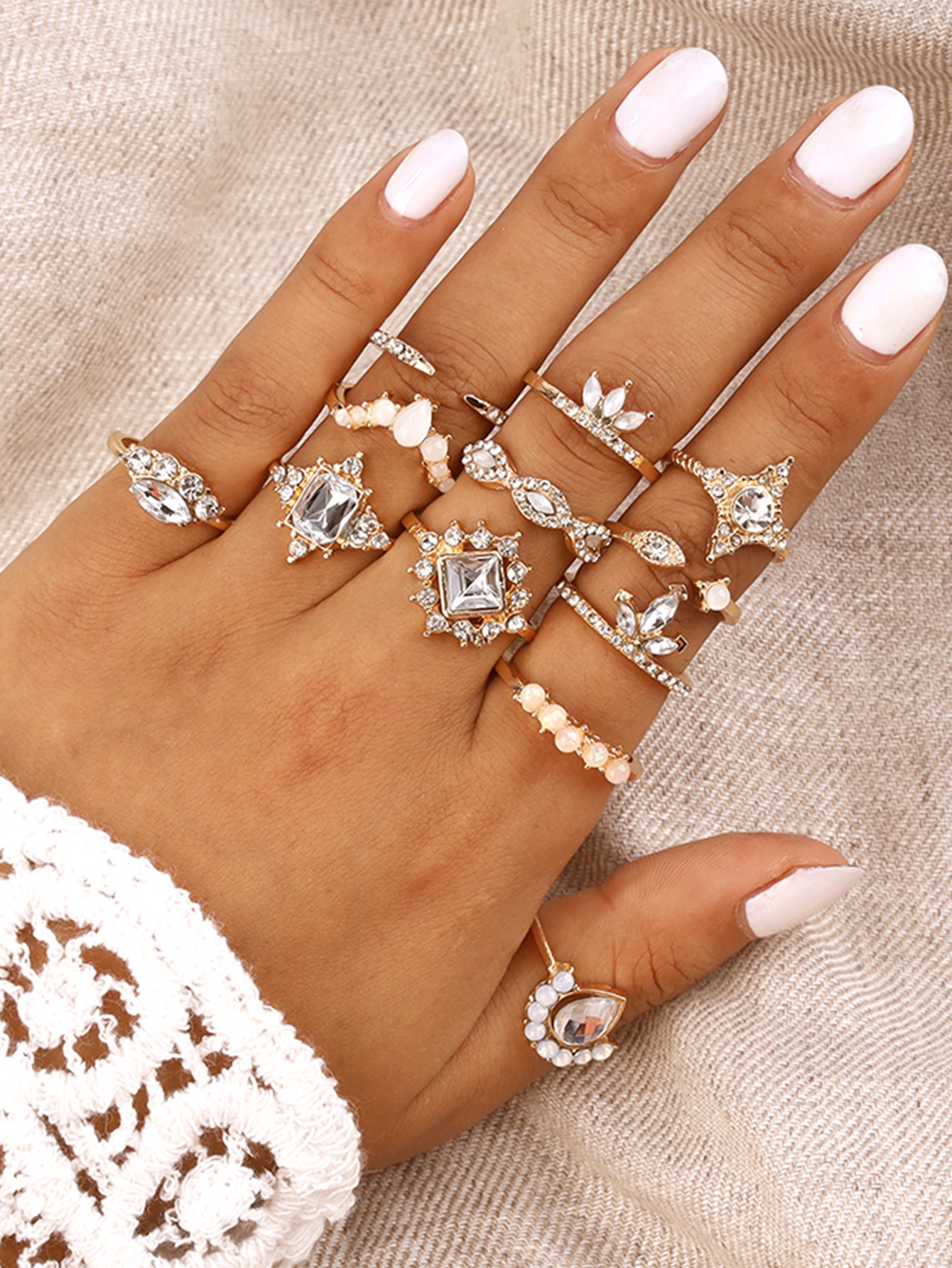 Rhinestone Decor Ring 12pcs