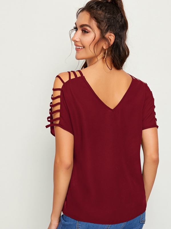 SHEIN LUNE V-neck Laddering Cutout Shoulder Top | SHEIN USA