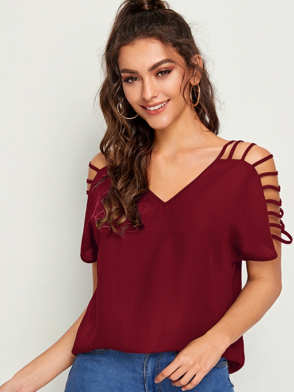SHEIN LUNE V-neck Laddering Cutout Shoulder Top | SHEIN USA