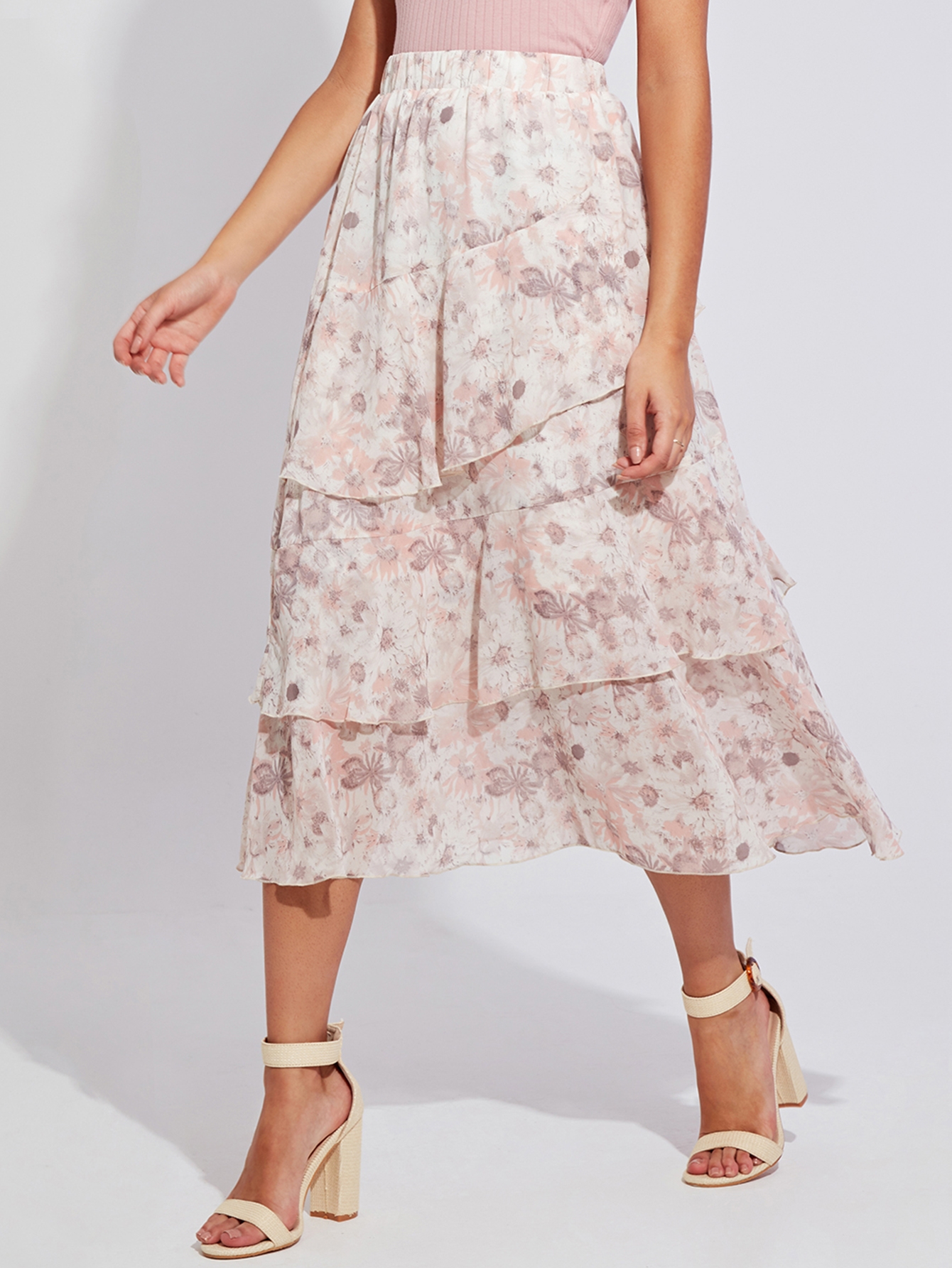 Floral Tiered Ruffle Skirt