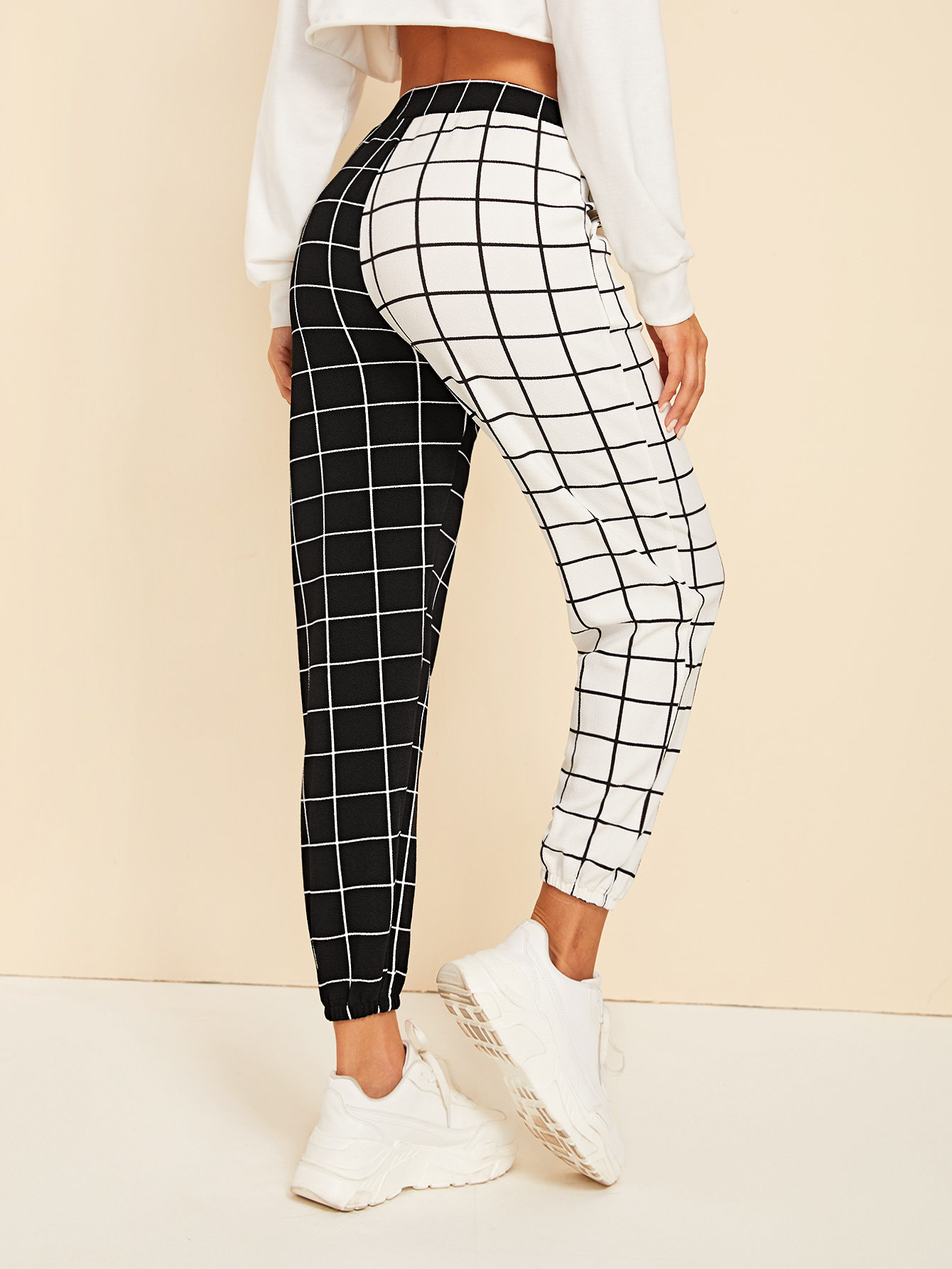 Two Tone Slant Pocket Grid Pants | SHEIN USA