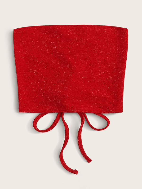 Glitter Lace-Up Cropped Tube Top | SHEIN USA