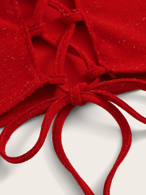 Glitter Lace-Up Cropped Tube Top | SHEIN USA