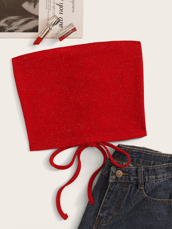 Glitter Lace-Up Cropped Tube Top | SHEIN USA