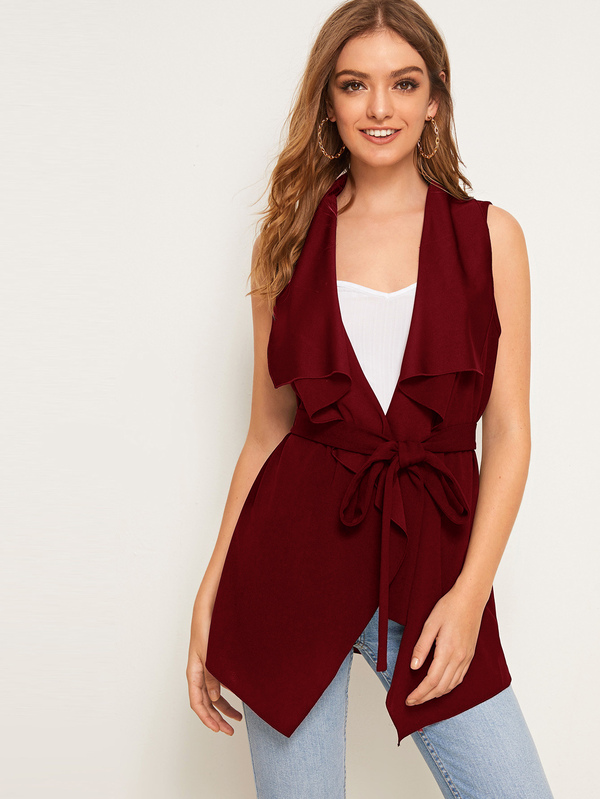 SHEIN BIZwear Waterfall Collar Belted Vest | SHEIN USA