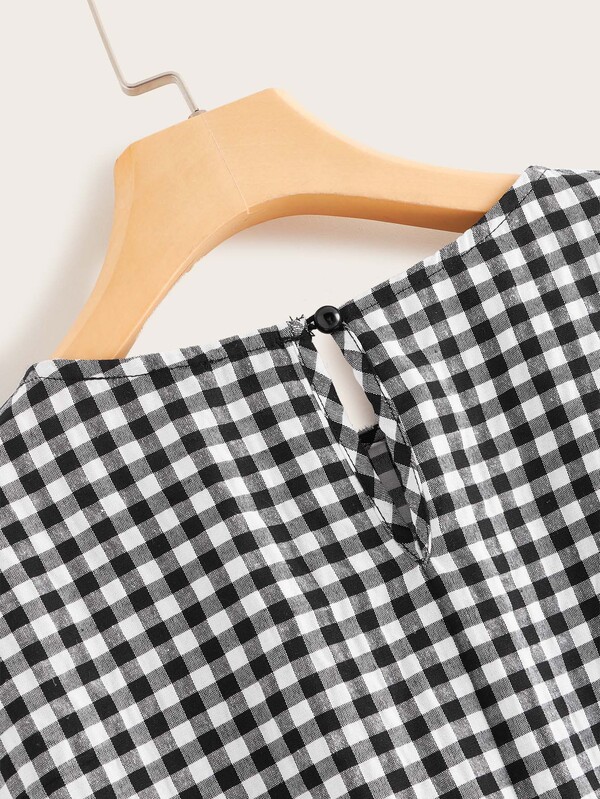 SHEIN Clasi Ruffle Dip Hem Gingham Top | SHEIN USA