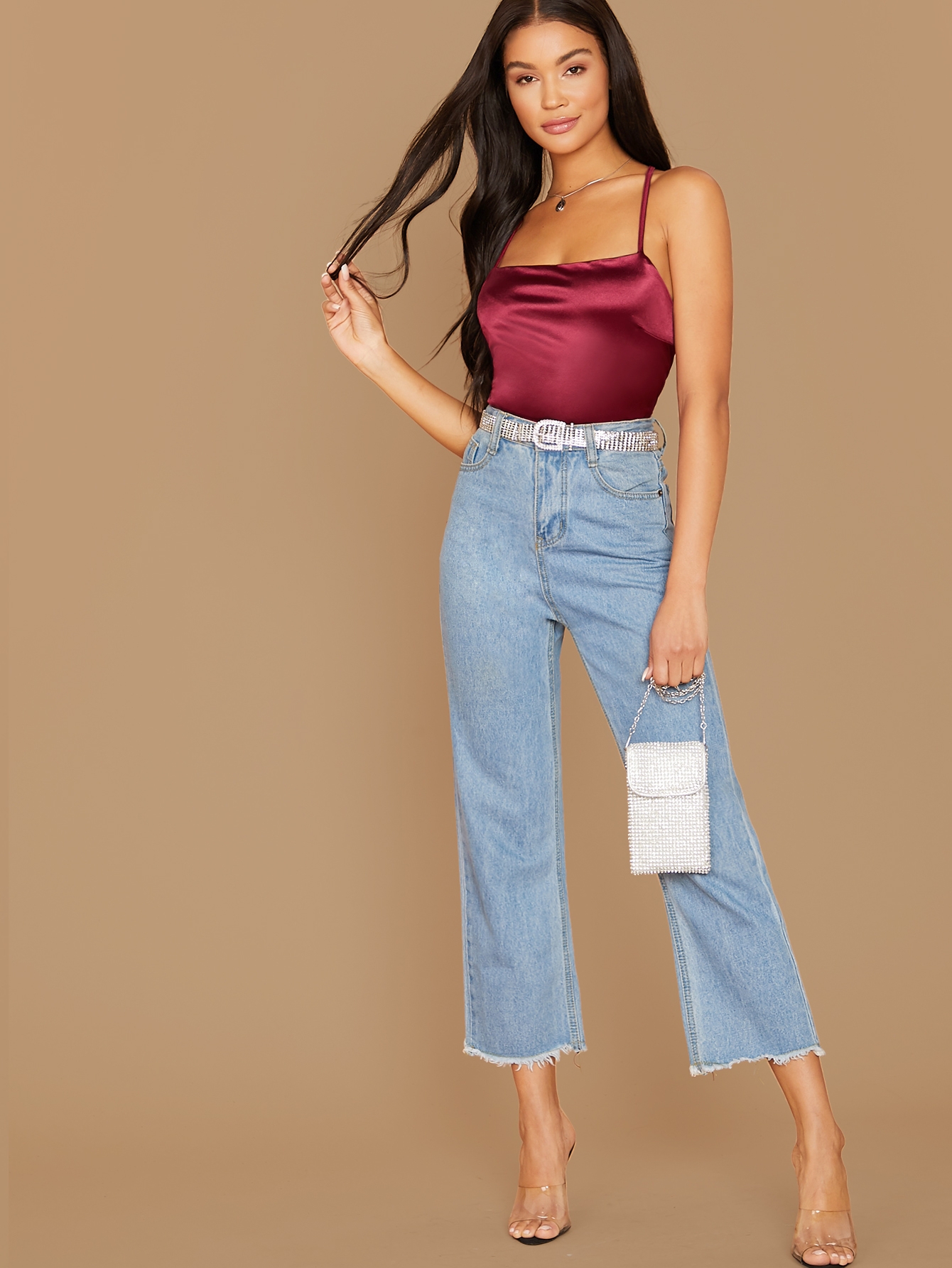 SHEIN BAE Satin Lace-Up Open-Back Cami Top | SHEIN USA