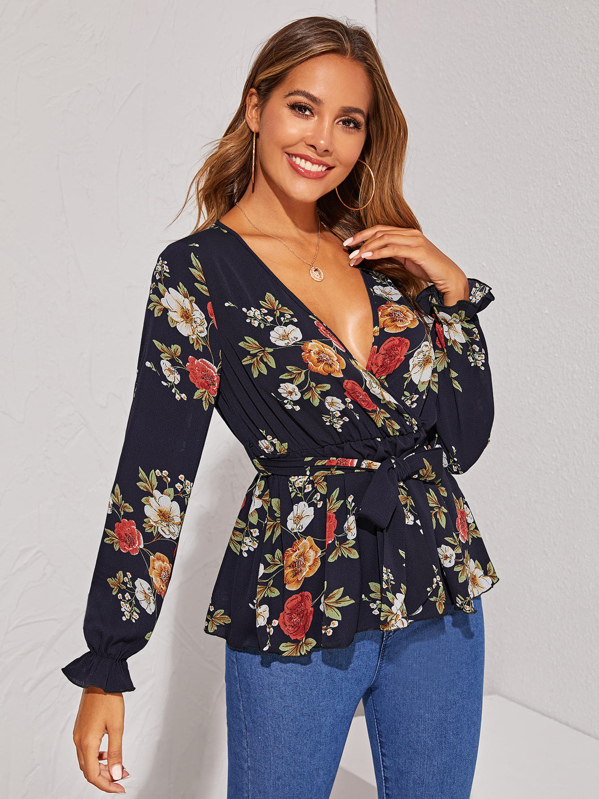 SHEIN LUNE Floral Print Self-Tie Belted Top | SHEIN USA