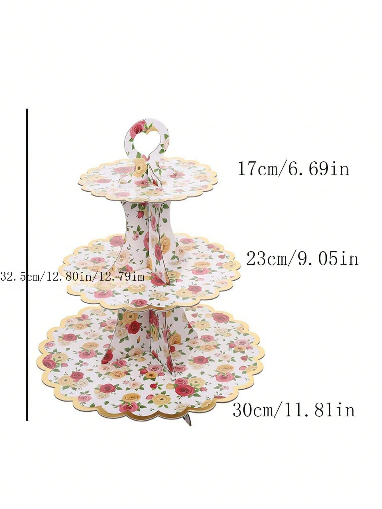 3-Tier Rose Gold Foil Lace Edge Paper Cake Stand, Birthday Party ...