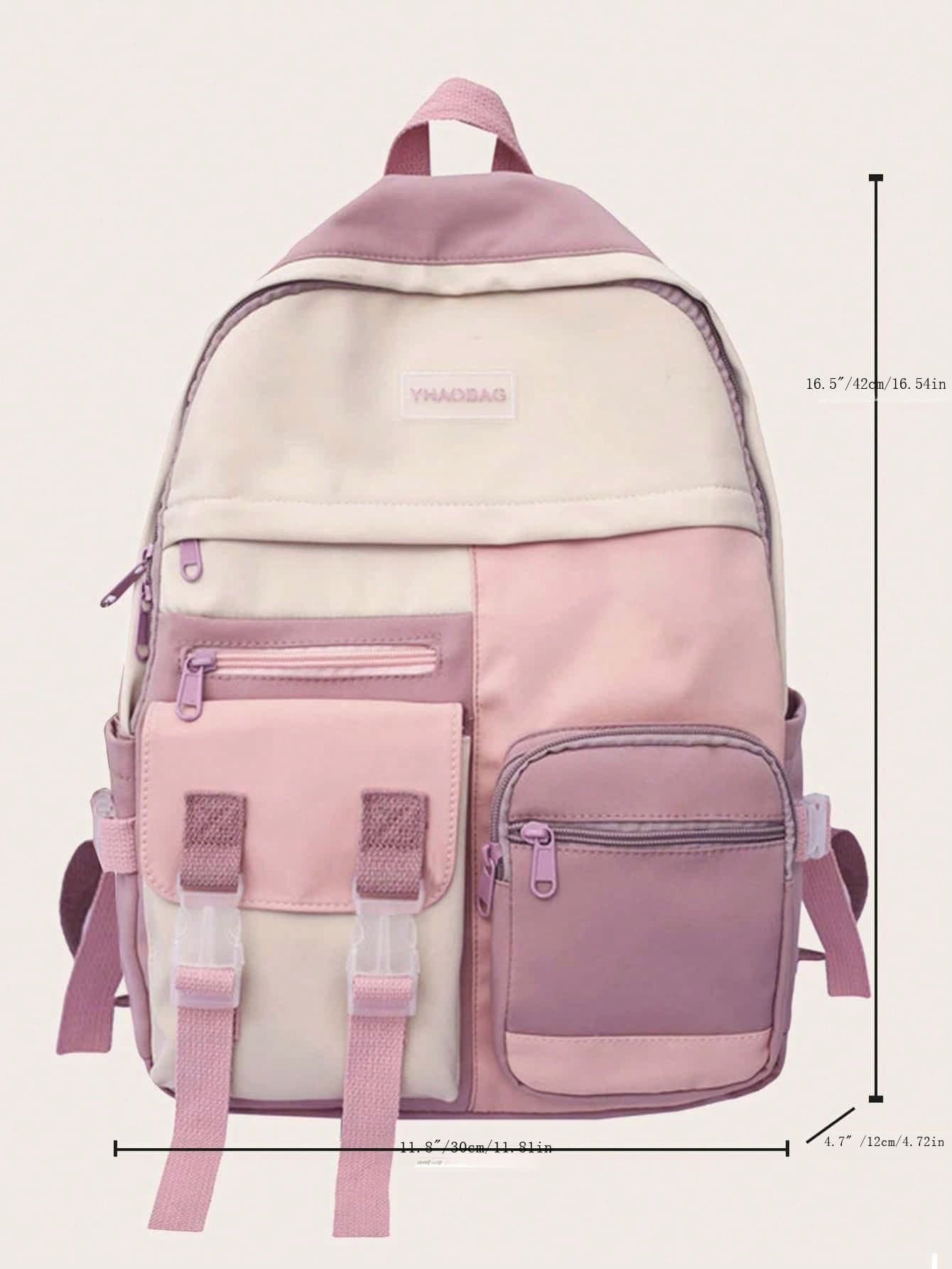 Classic Color-Block Multi-Pocket Campus Children's Backpack | SHEIN UK