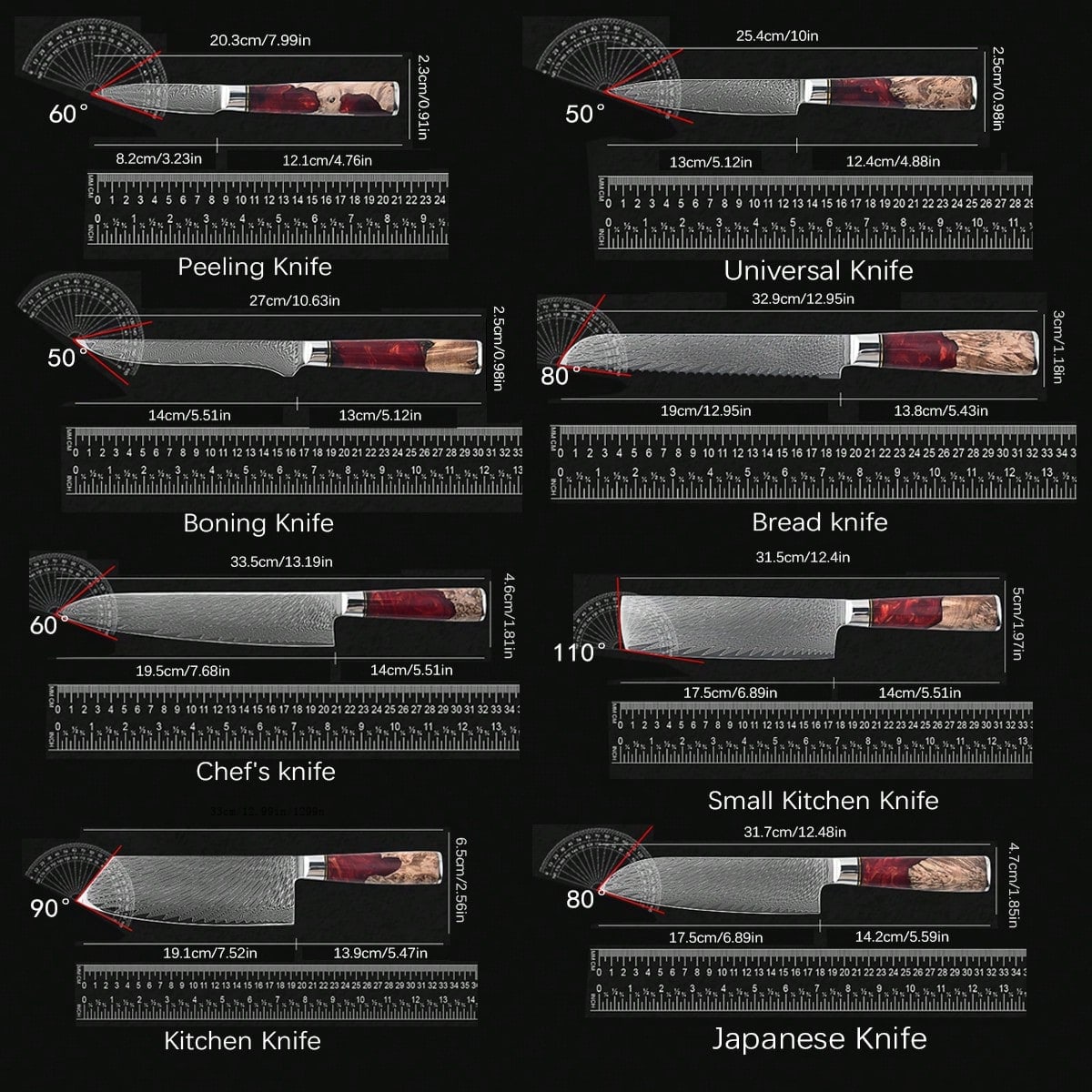 1pc 67-Layer Damascus Steel Kitchen Knife Set, Red Resin Handle ...
