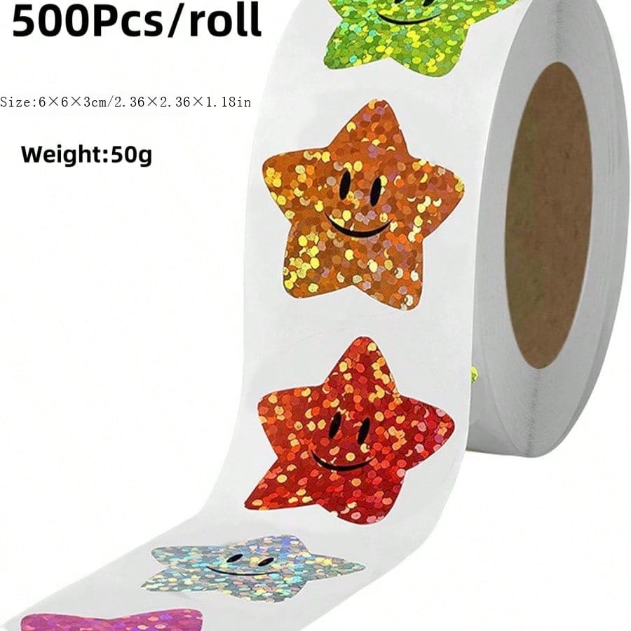 500 Stickers/Roll 2.5cm Self-Adhesive Star & Smiling Face Stickers For ...