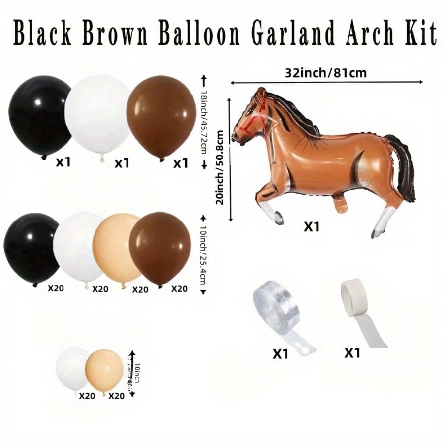126pcs/Set Black White Brown Skin Color Horse Theme Balloon Garland Kit ...
