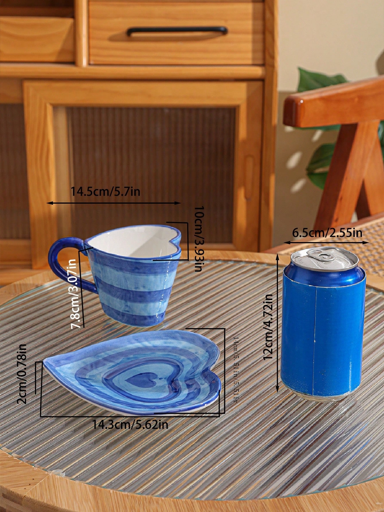 Hand-Painted Heart Pattern Ceramic Cup And Saucer Set, Stripe Design ...