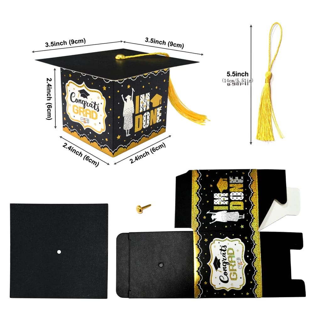 10PCS Graduation Cap Gift Box With Tassels Grad Treat Boxes Glitter ...