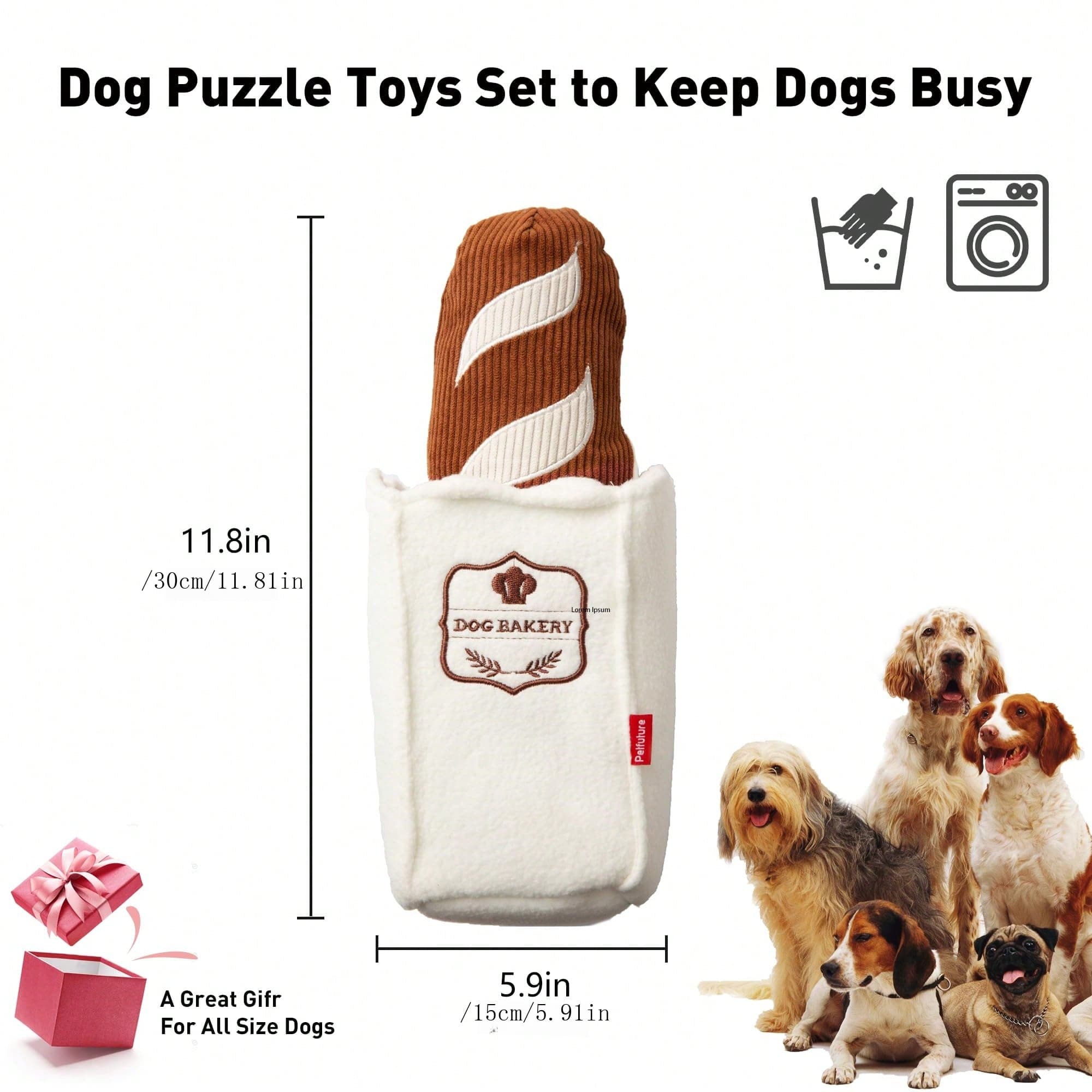 Interactive Dog Toy Set With Plush Bread-Shaped Toy And Plush Can ...