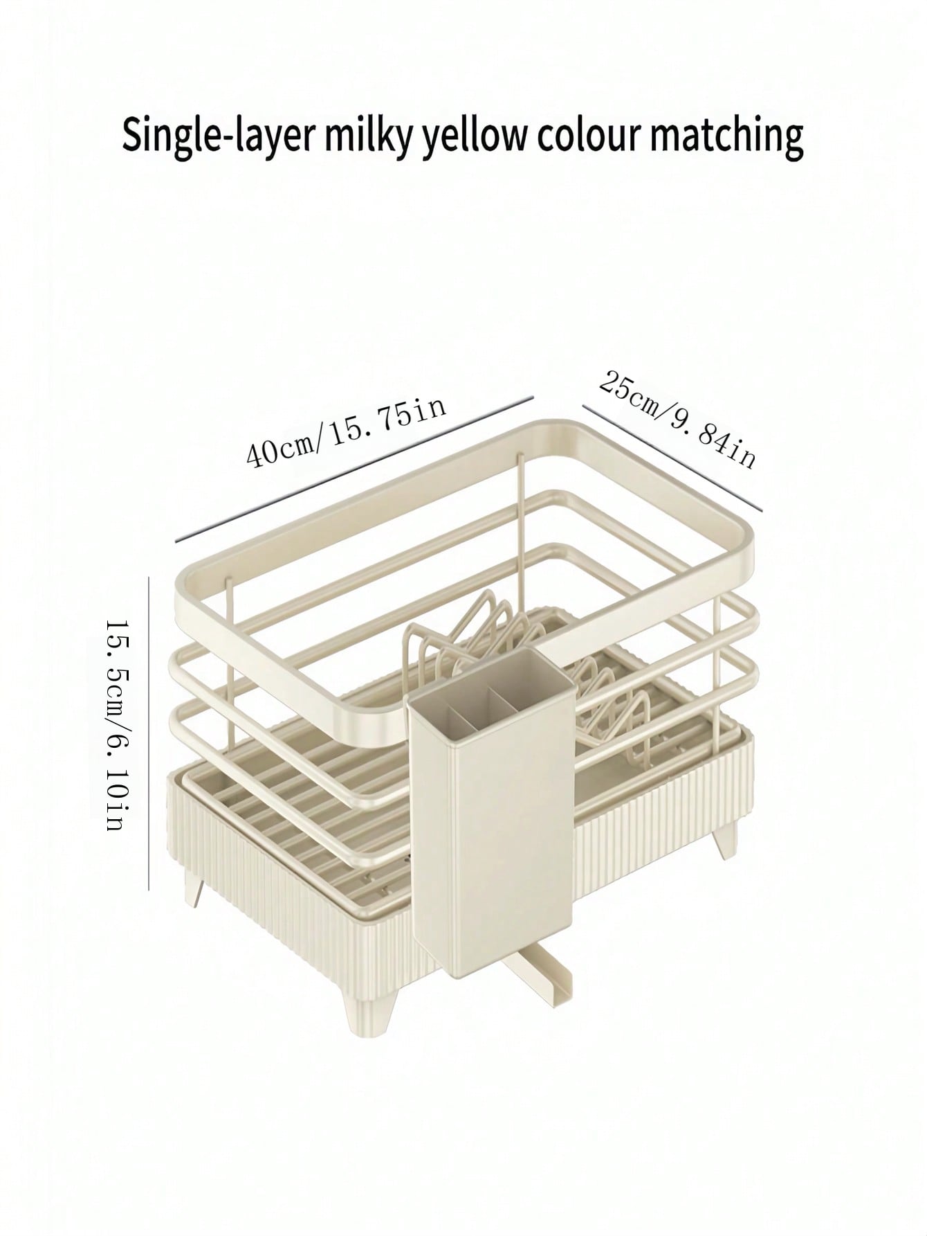Beige Kitchen Single-Layer Dish Rack With Cutlery Holder For Countertop ...