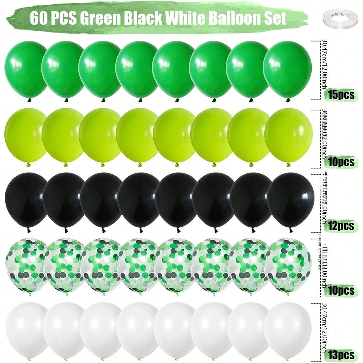 Globos Verdes, Y Blancos, Conjunto De 60 Globos Verdes Y , Con Globos ...