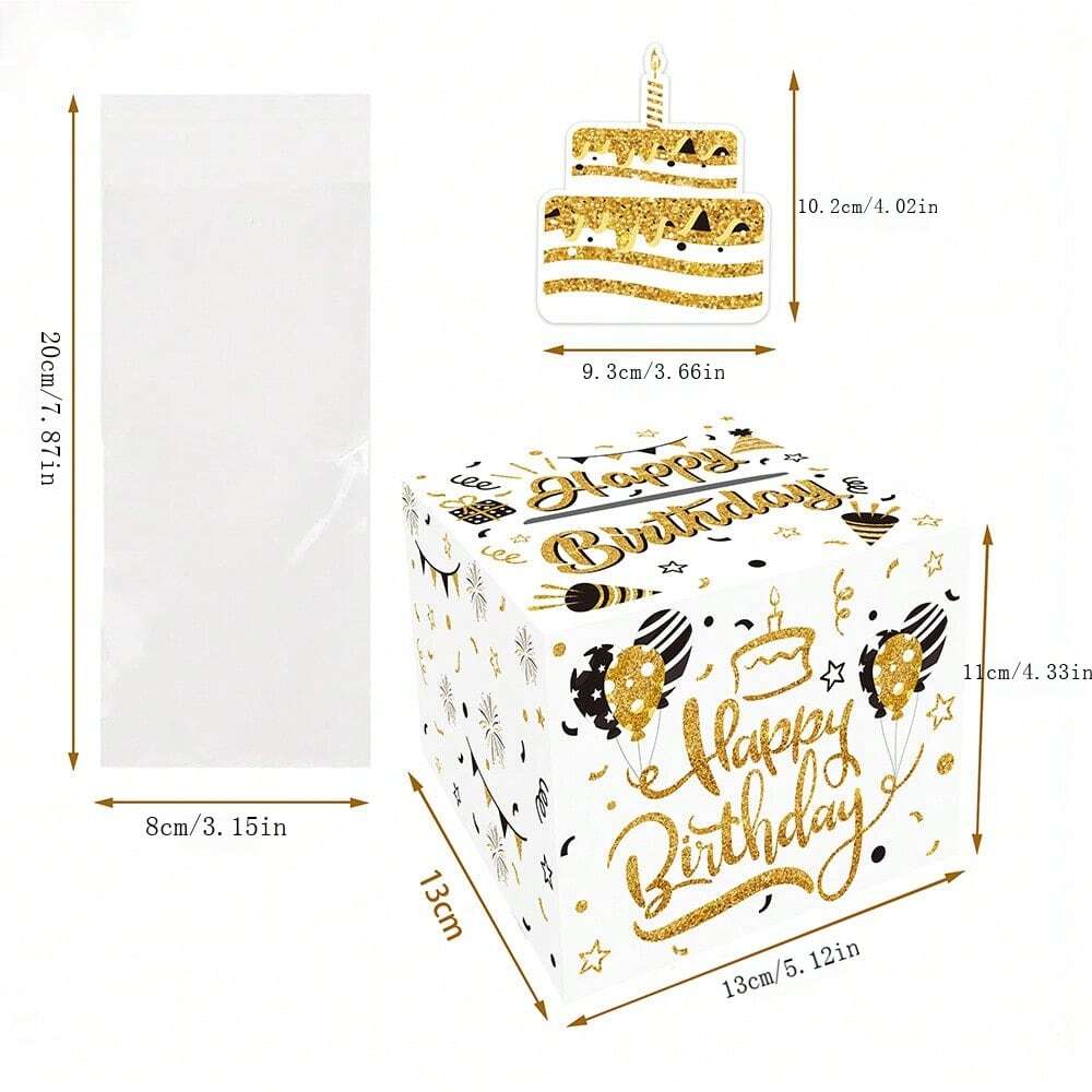 Happy Birthday Money Box For Cash Gift Pull, White And Gold Birthday Surprise Money Gift Box For ...