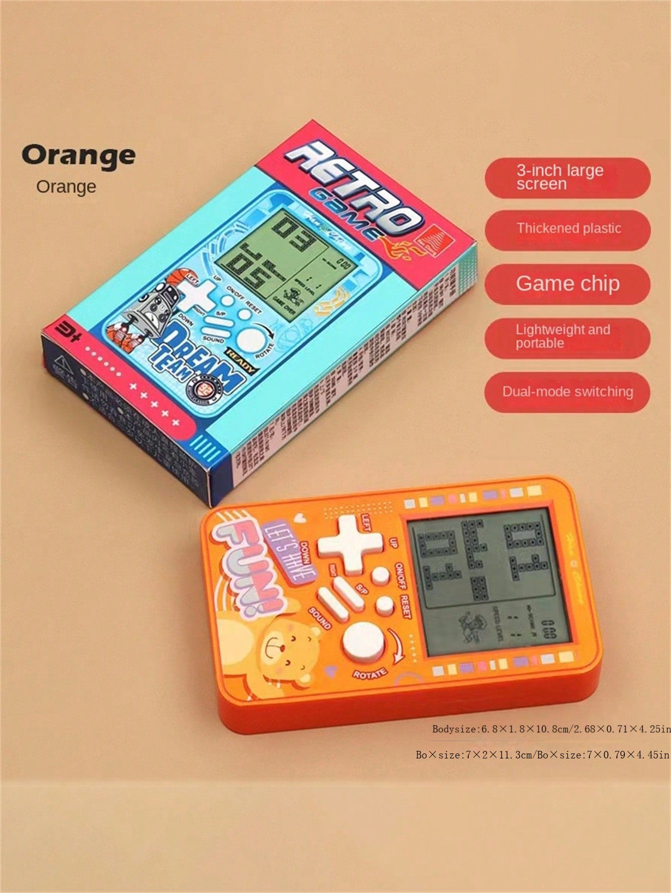 1pc Random Color Large Screen Retro 8090 Classical Tetris Game Machine ...