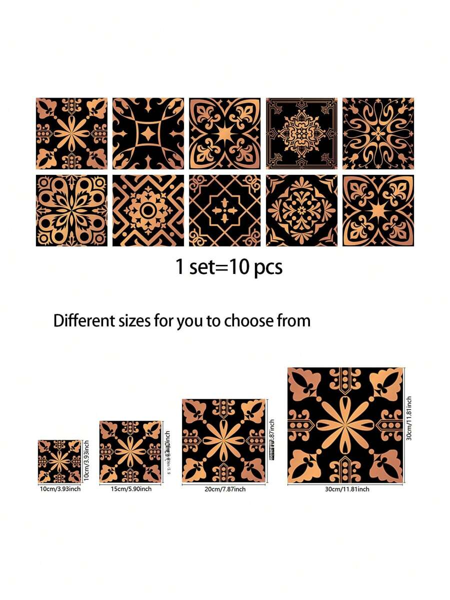 10pcs/Set Self-Adhesive, Removable Pvc Tile Stickers With Vintage ...
