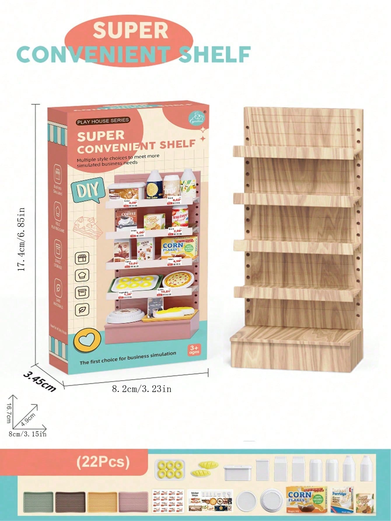 1 Set Of Play Kitchen Toys With Mini Supermarket Shelf, Bread ...