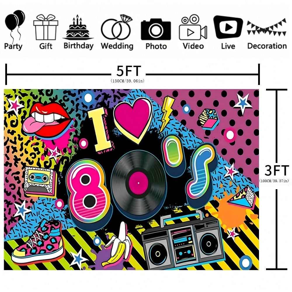 1pc Vinyl Material I Love The 80s Party Theme Backdrop, With Graffiti ...