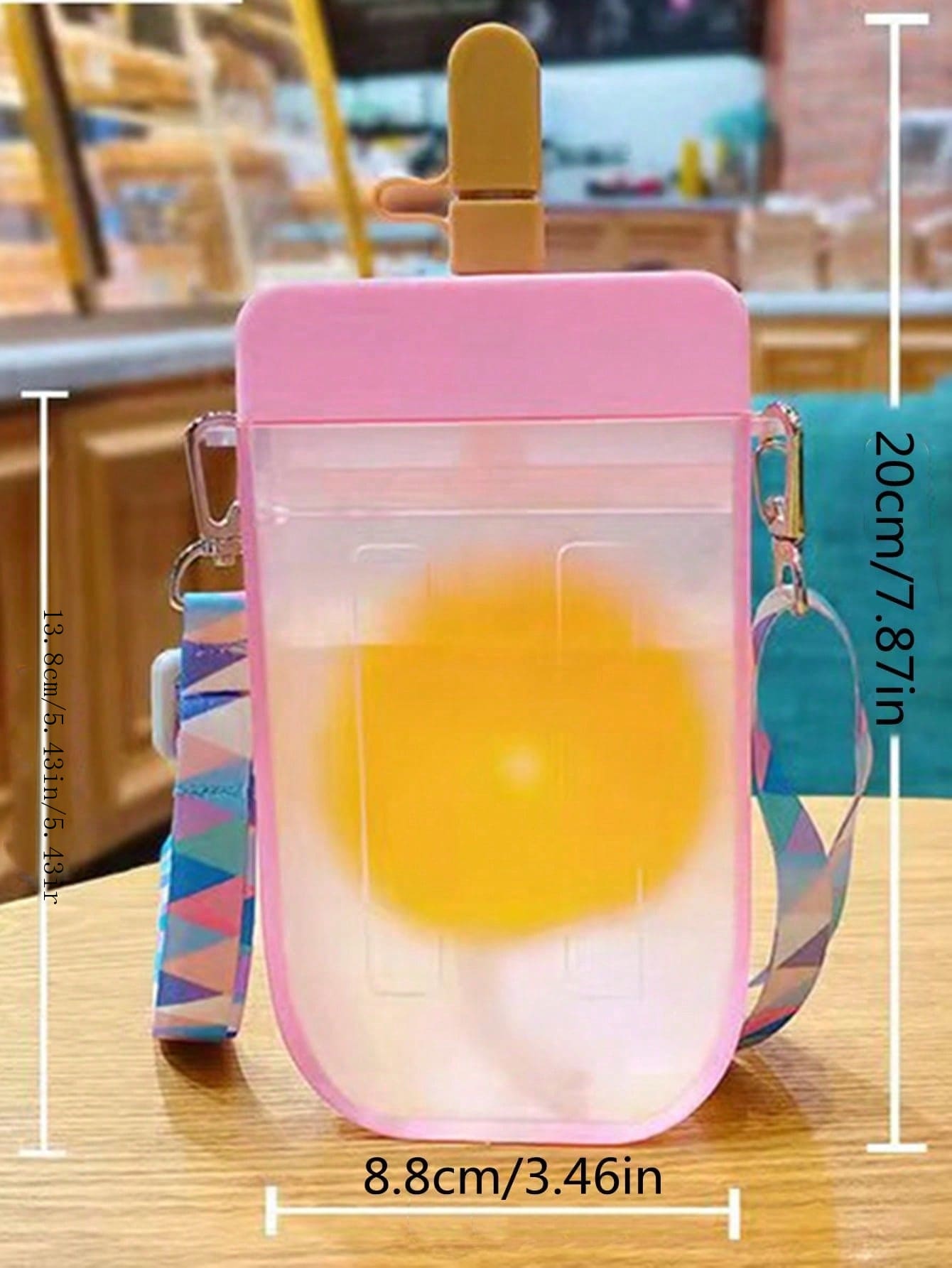 Popsicle Ice Cream Shaped Crossbody Plastic Straw Cup, Simple ... Popsicle Ice Cream Shaped Crossbody Plastic Straw Cup, Simple ...