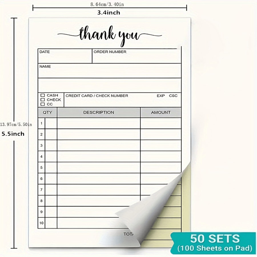 2 Books Receipts & 2 Parts Carbonless Bill Book, Small Business Invoice ...