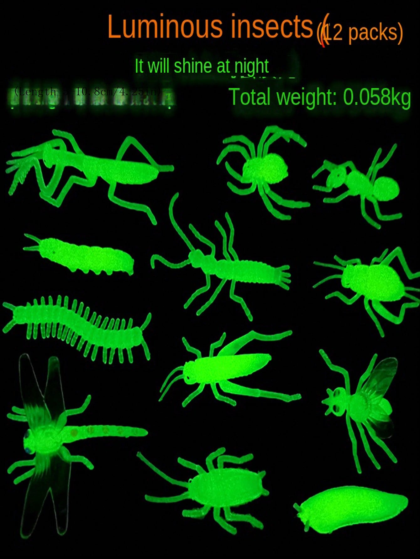 12pcs/Set Luminous Imitation Insect Toy With Spider, Ant, Dragonfly ...