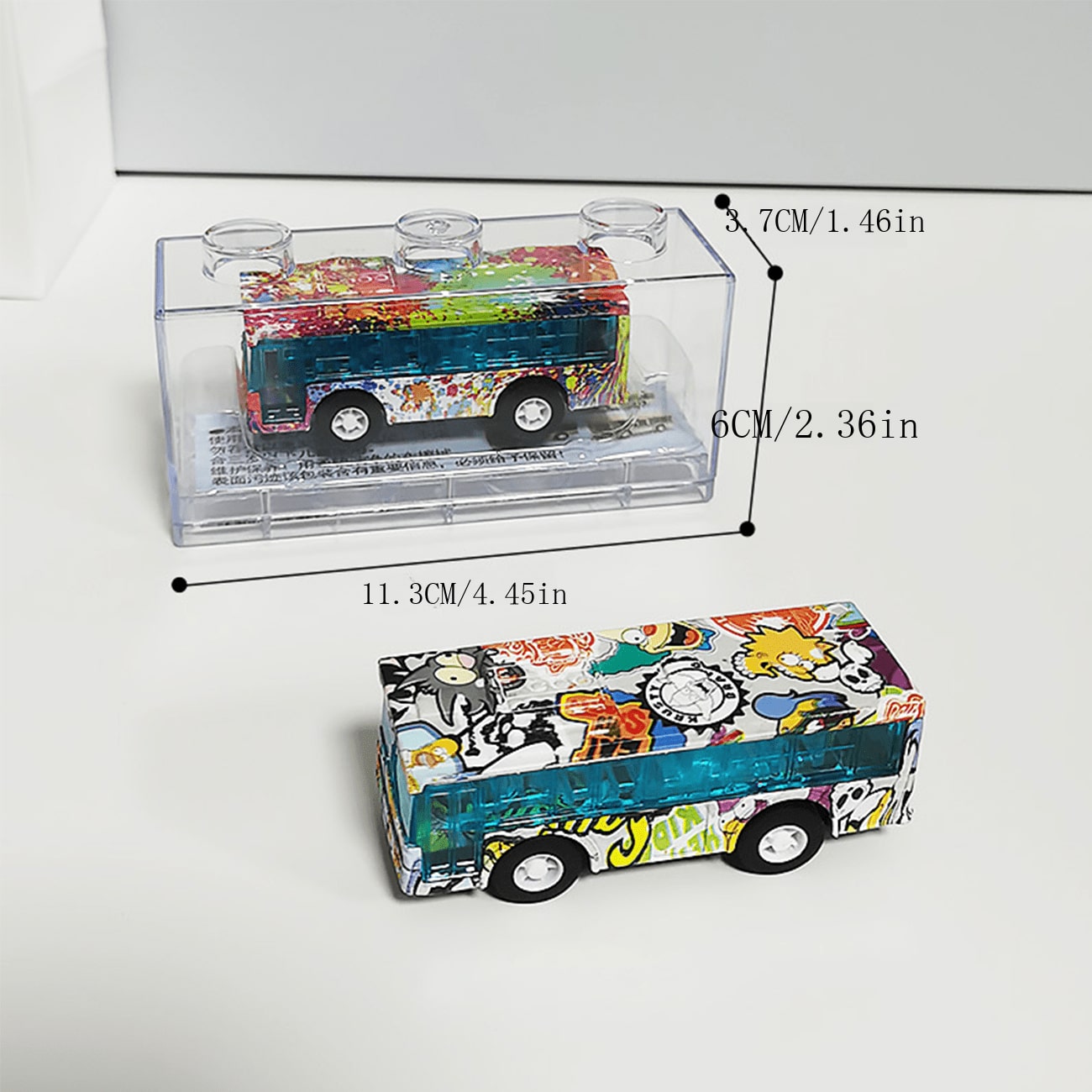 1pc Bus Shaped Die Cast Toy Car With Push Function And Graffiti Design ...