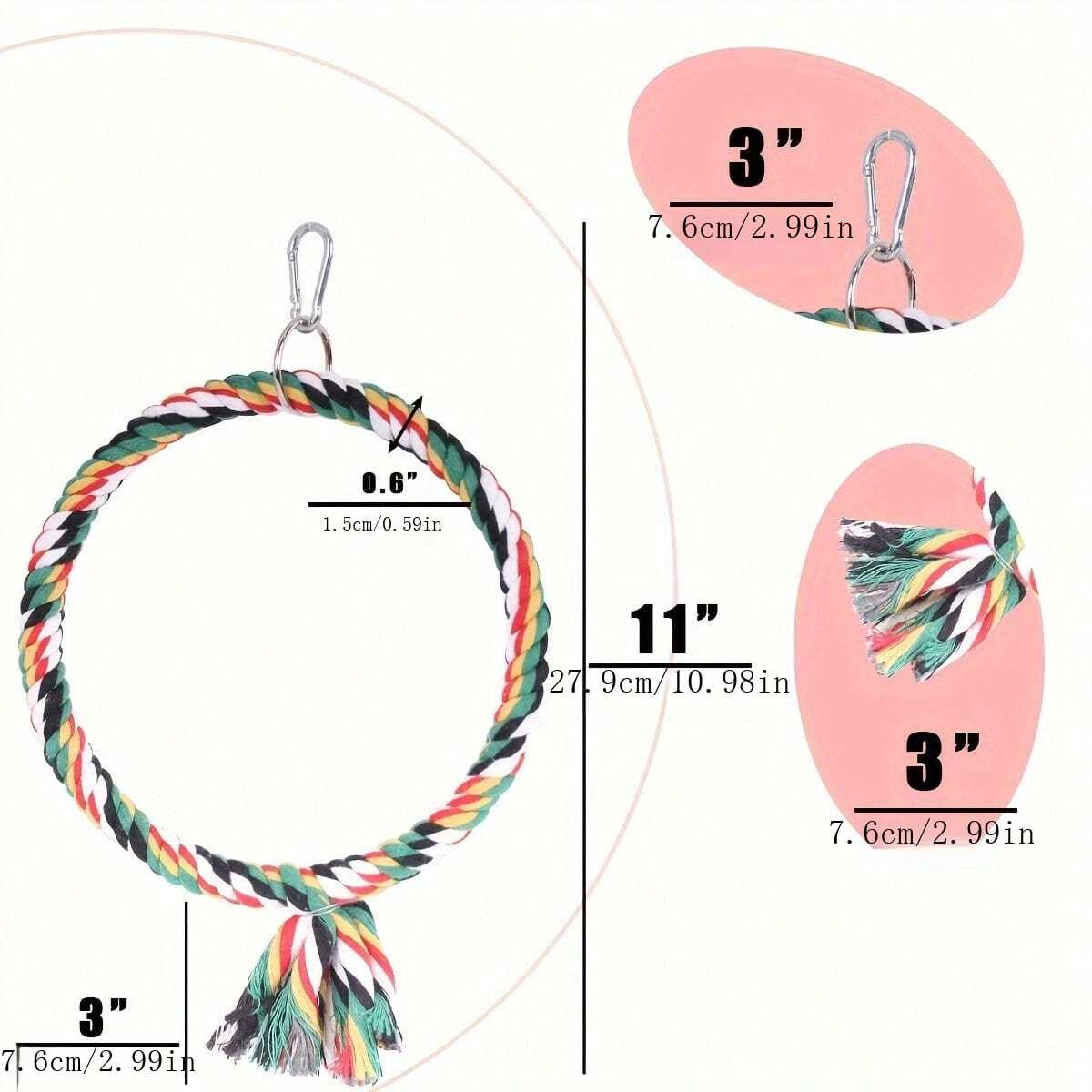 1pc Large Circle Bird Rope Swing Perch - Made With Natural Materials ...