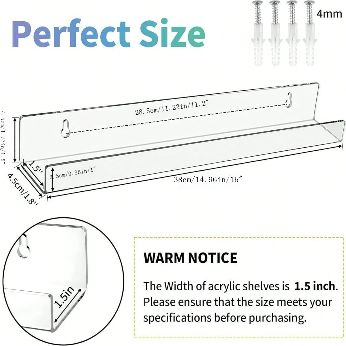 2 Pieces Acrylic Floating Shelves, 15inch Clear Acrylic Shelf ...