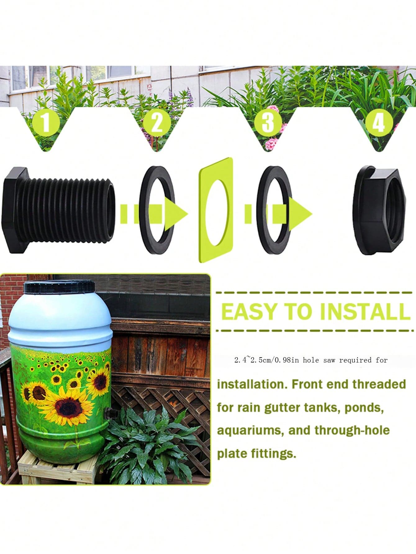 4 Pieces PVC Black Rain Barrel Tank Adapter 3/4 Inch Male 1/2 Inch ...