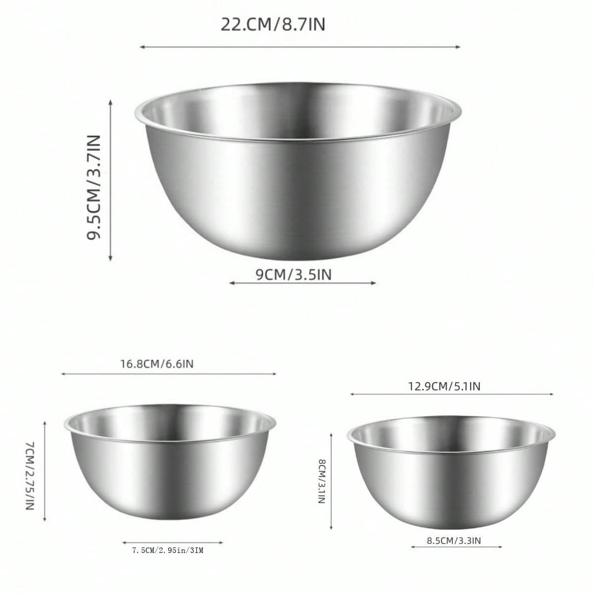[Set Of 3 Stainless Steel Salad Bowls, Different Sizes] Thickened ...