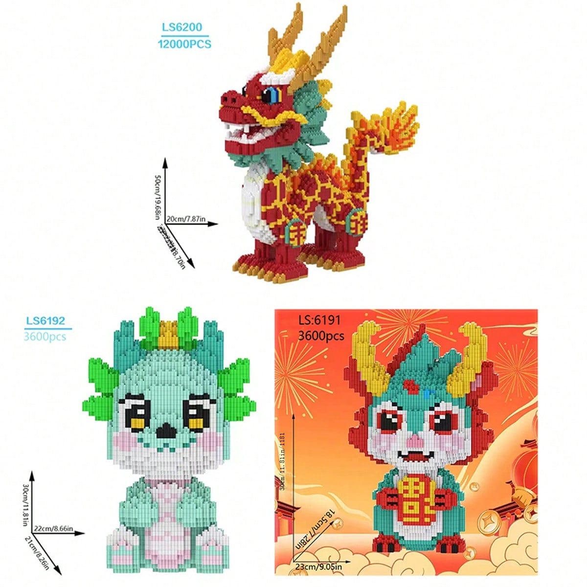 Diy Trendy 3d Small Particle Lovely Auspicious Dragon Building Block ...