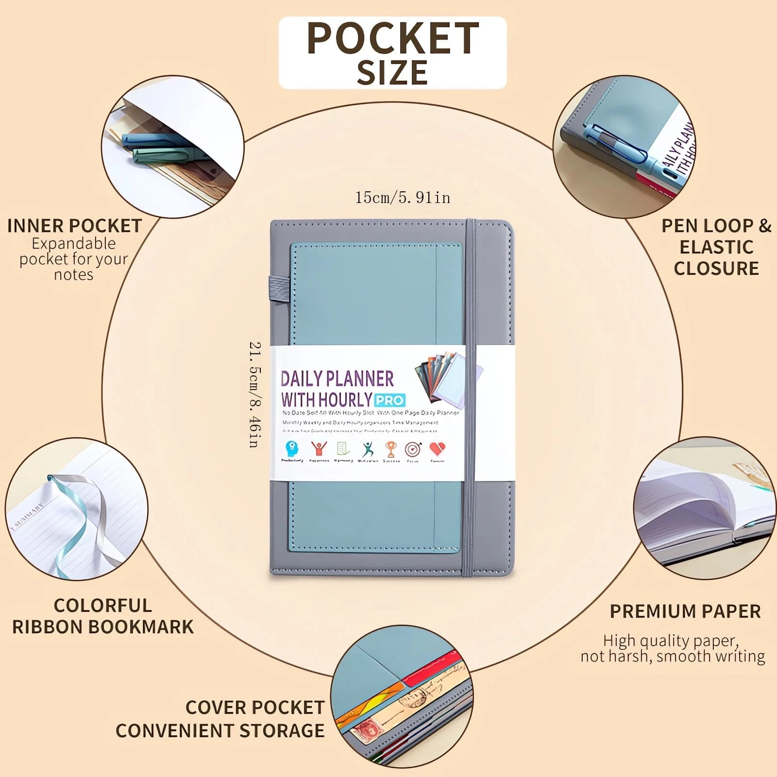 Planner Notebook, Undated Daily Page, With Strap & 8 Planning Stickers ...