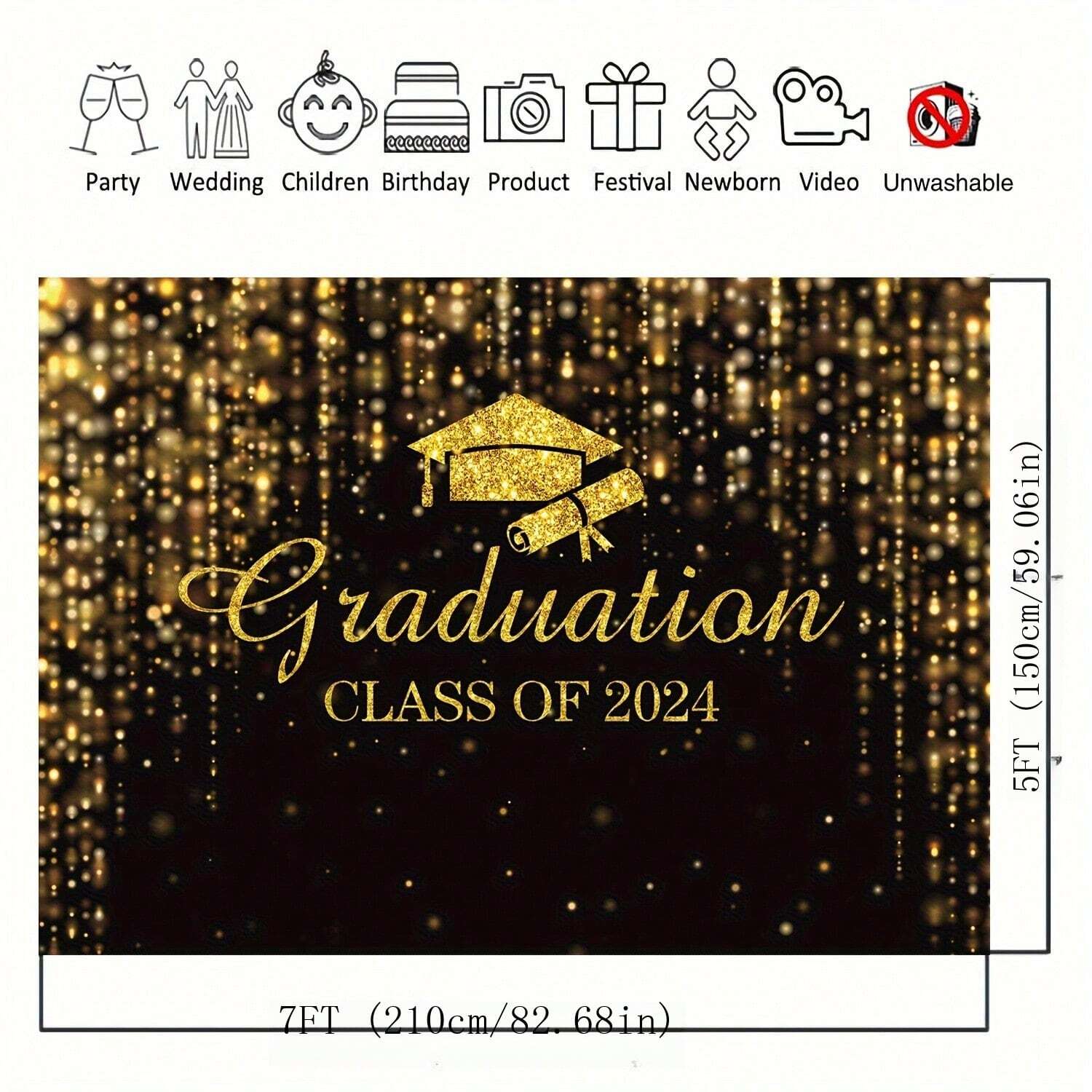 210x150cm Black Congratulations Graduation Background 2024 Class ...