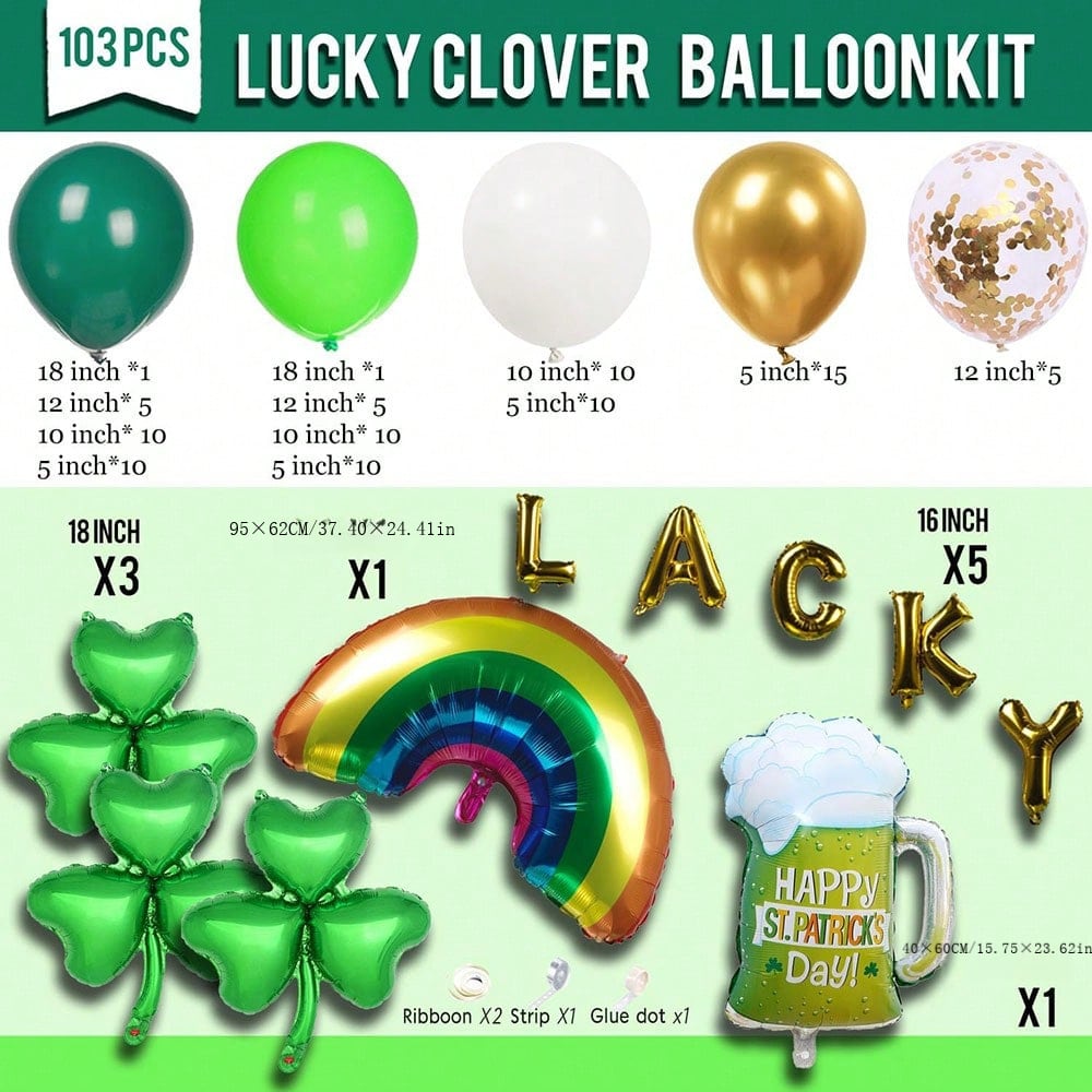 1 Set St. Patrick's Emerald Green White Gold Balloon Garland Arch Kit Gold Confetti With Mylar ...