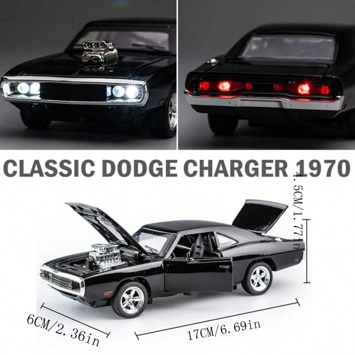 17cm Dodge Charger 1970 Car Model Replica Pullback Toy Cars Miniature ...