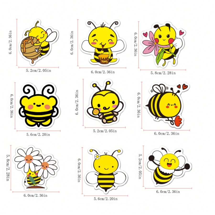 50pcs Cute Cartoon Bee Sticker For Decoration Of Laptops, Suitcases ...