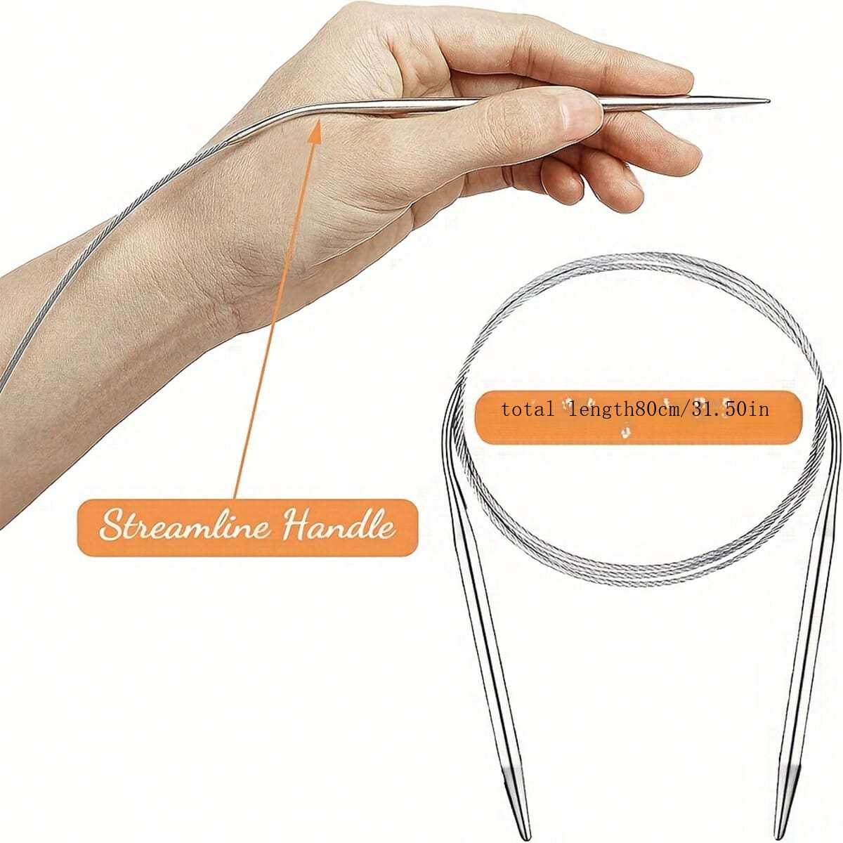 11 Pieces/Set Of 80cm Metal Knitting Needle Set Stainless Steel Round ...