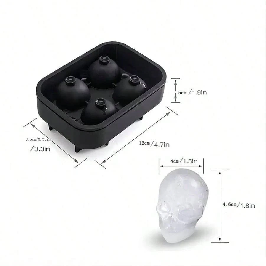 1pc Black 4-Cavity Skull Shape Ice Cube Tray Silicone Irregular Ice ...