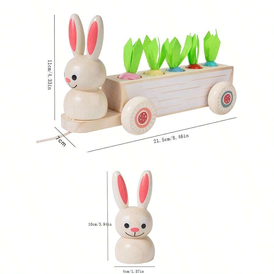 Wooden Rabbit Pull Carrot-Shaped Cylinder Insert Trailer, Montessori ...