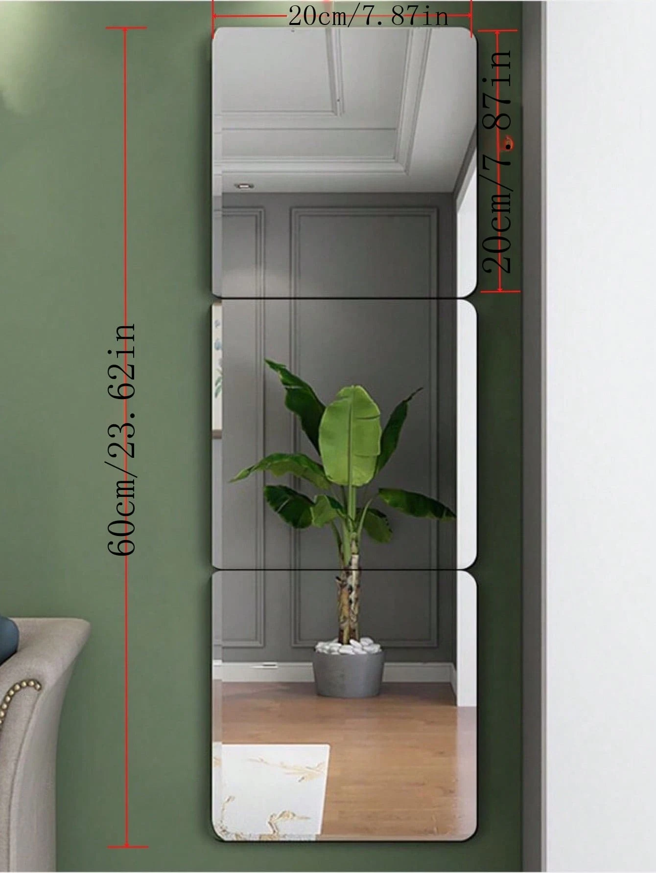 Set Of 3 Acrylic Framed Rounded Corner Mirrors With HD Mirror Surface ...