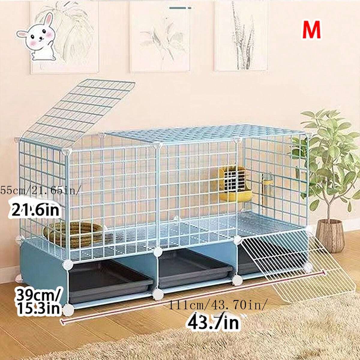 Blue Rabbit Small Animal Cage Indoor Anti-Spray Rabbit Cage Guinea Pig ...