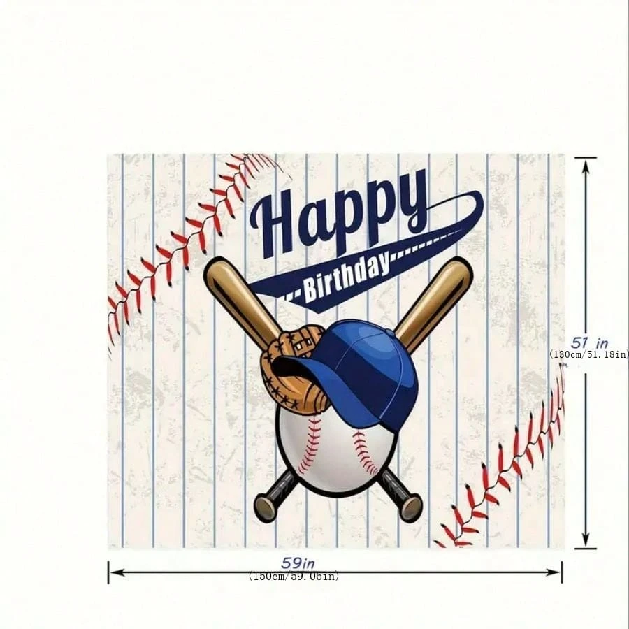 1pc Baseball Happy Birthday Country Style Blue And White Sports Theme ...