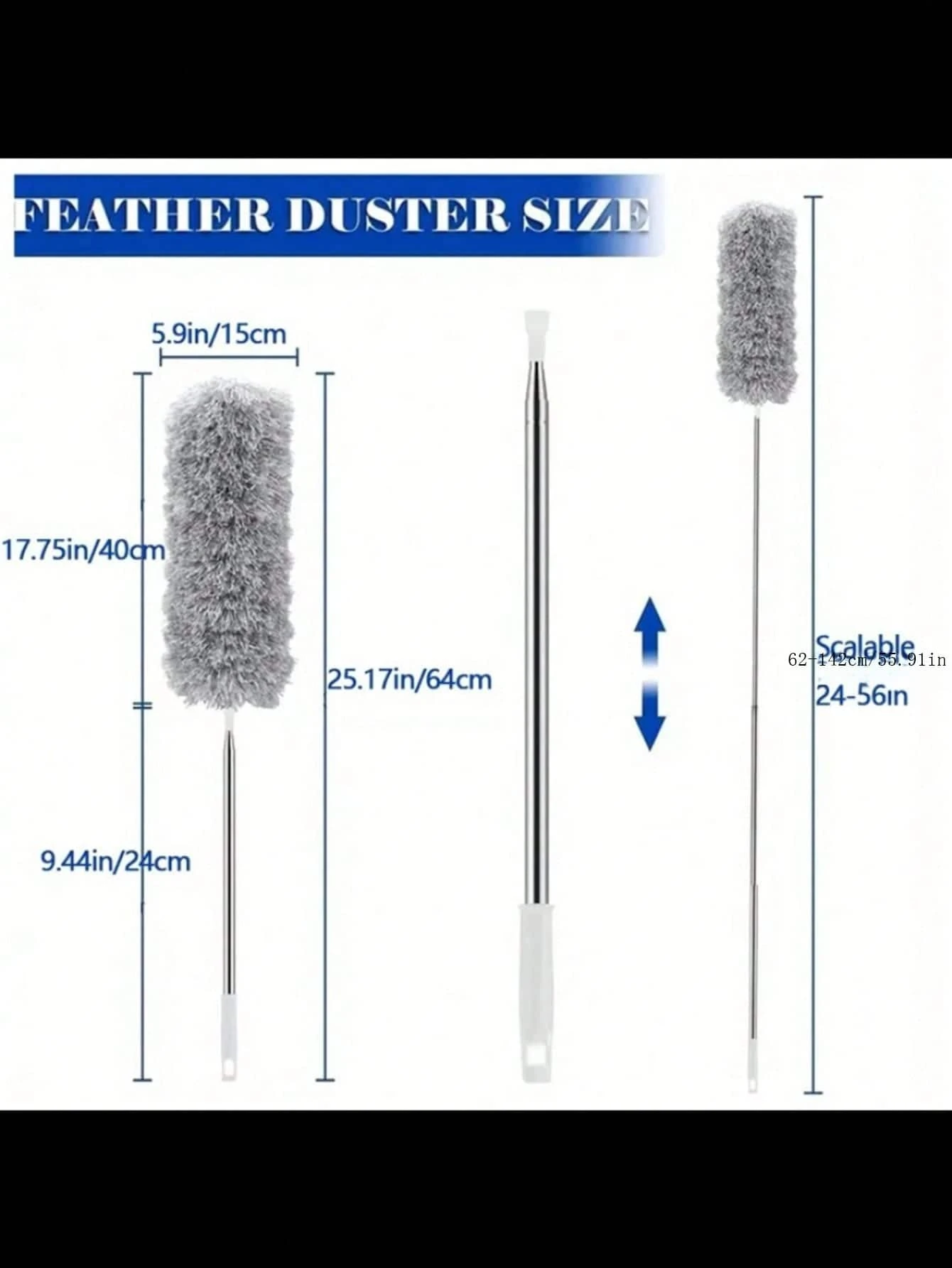 Microfiber Duster, Extendable Feather Duster (Stainless Steel) 25 To 56 ...