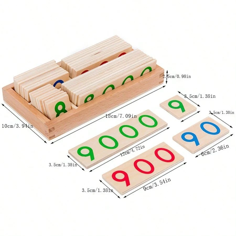 Montessori Wooden Number Cards - 1-9000 Size - Natural Wood With Brown ...